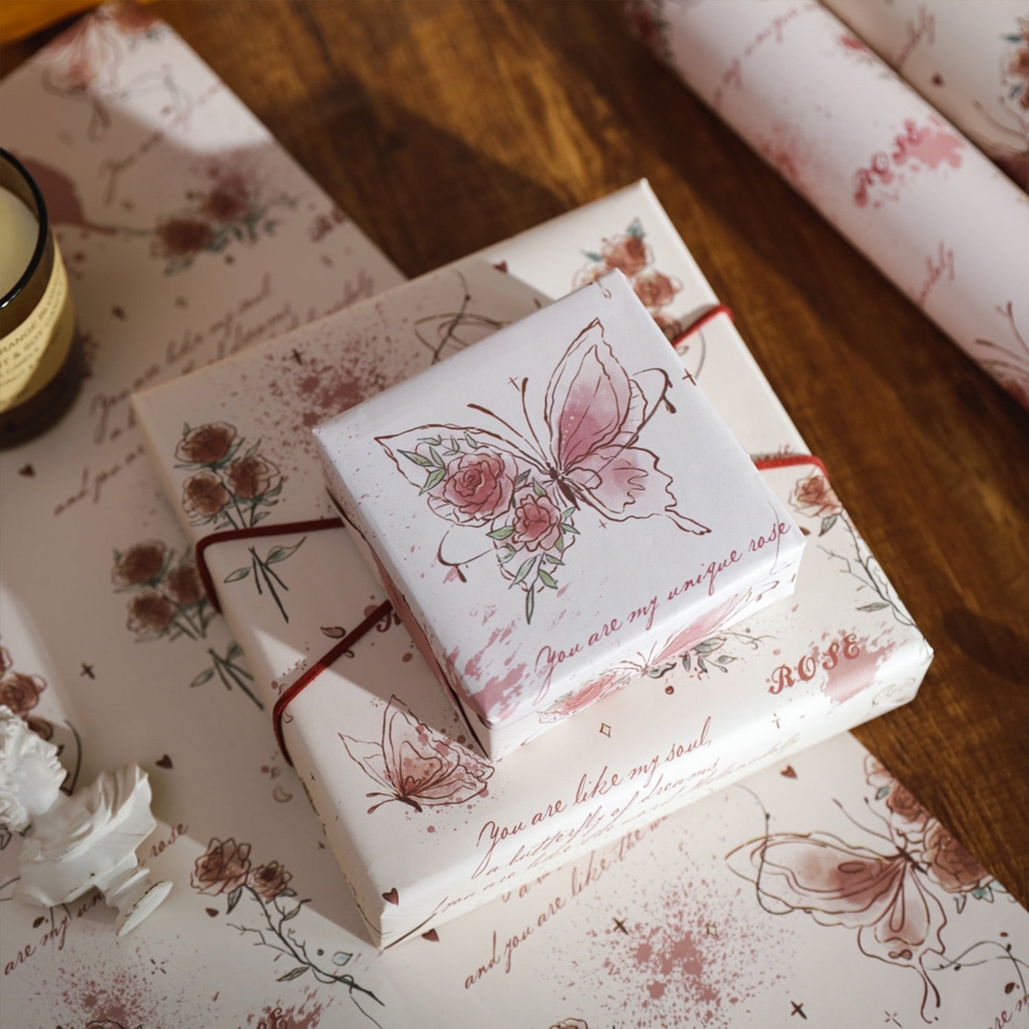 6 Sheets 20 X 28inch Wrapping Paper Sheets Floral Rose Butterfly Design ...