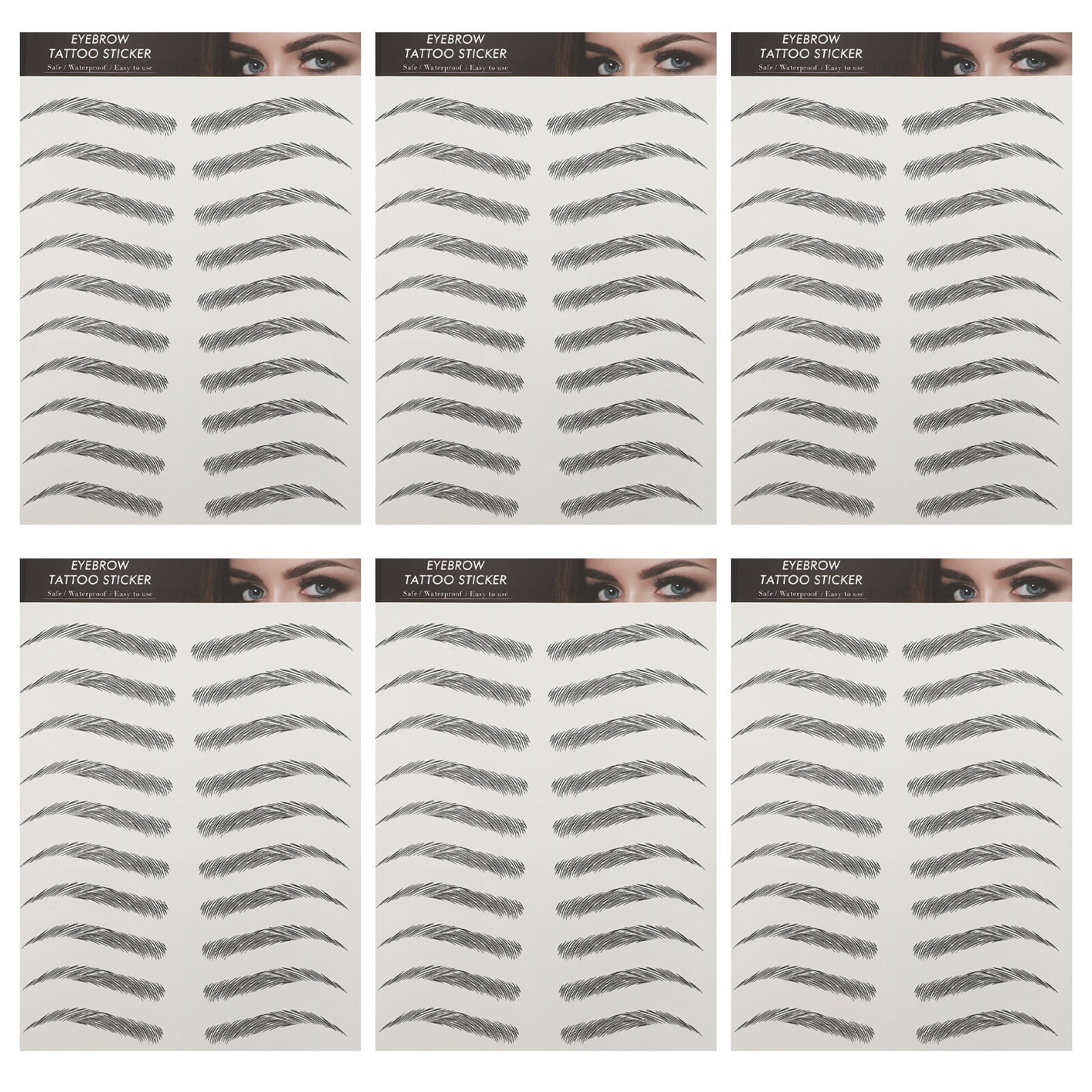 6 Sheets 3D Eyebrows Stickers False Eyebrows Tattoos Temporary Eyebrows ...