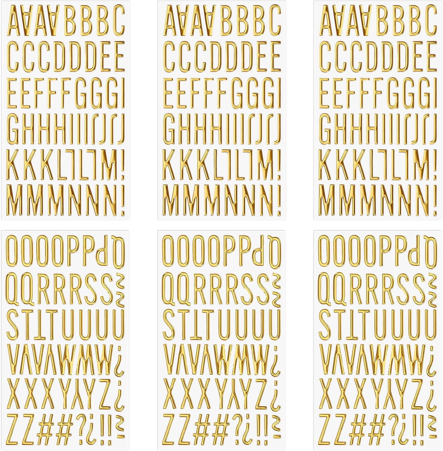 6 Sheets 3D Gold Letter Stickers 1 Inch PVC Alphabet Stickers Gold Self ...