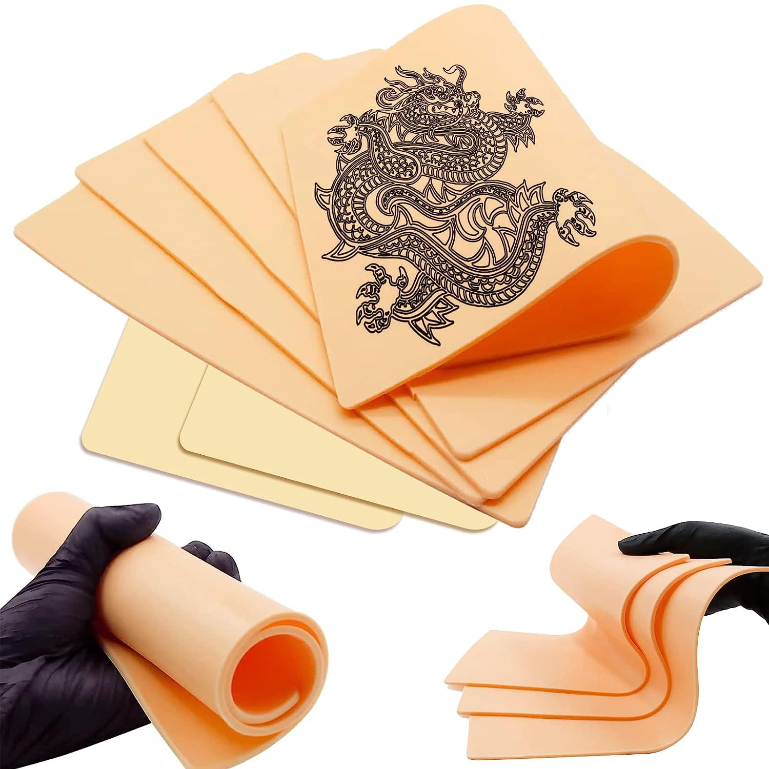 6 Sheets 3mm Tattoo Practice Skin 12x8" Silicone Fake Tattoo Skin ...