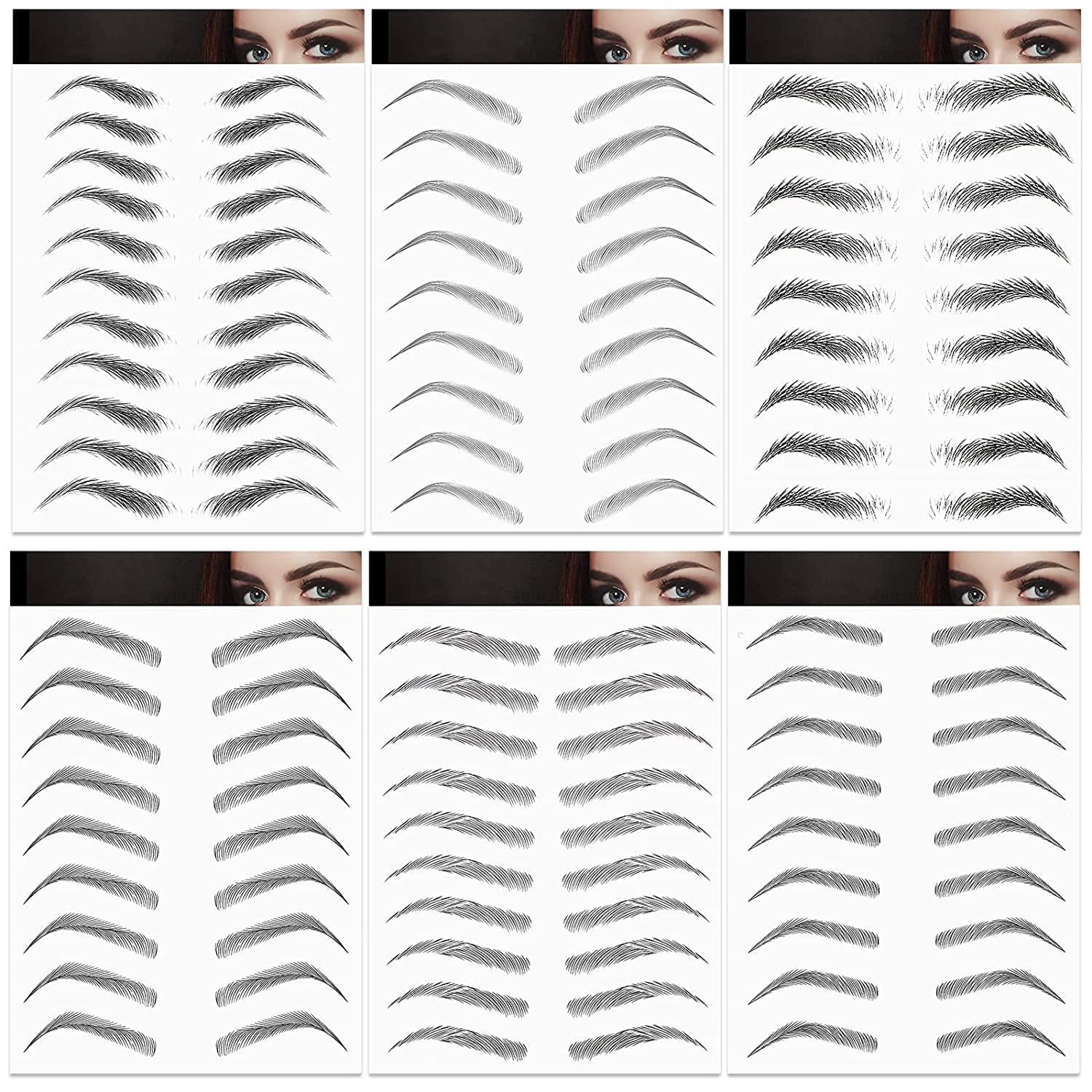 6 Sheets 4D Hair-Like Waterproof Eyebrow Tattoos Stickers Eyebrow ...