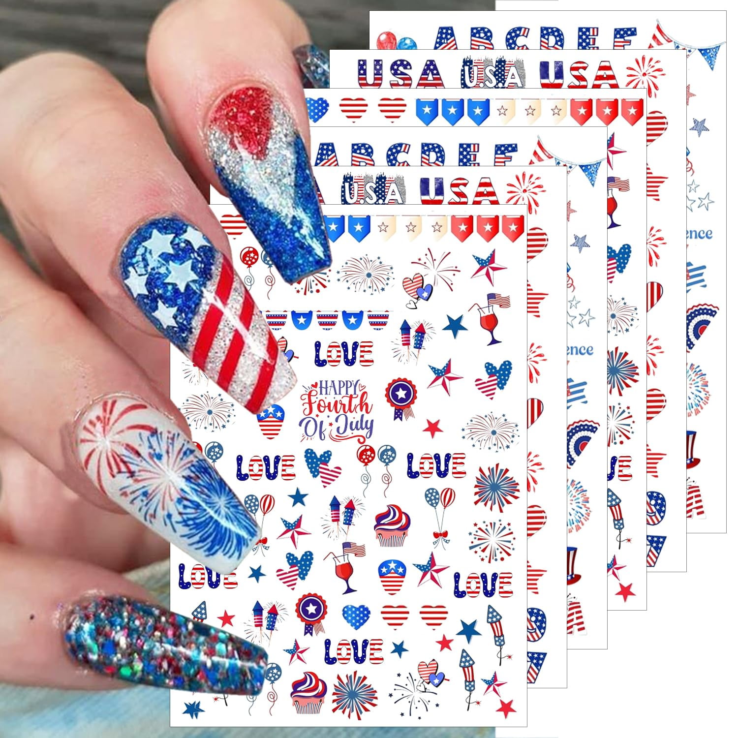 6 Sheets 4th of DHF10 July Stickers for Art 3D Self Adhesive ...