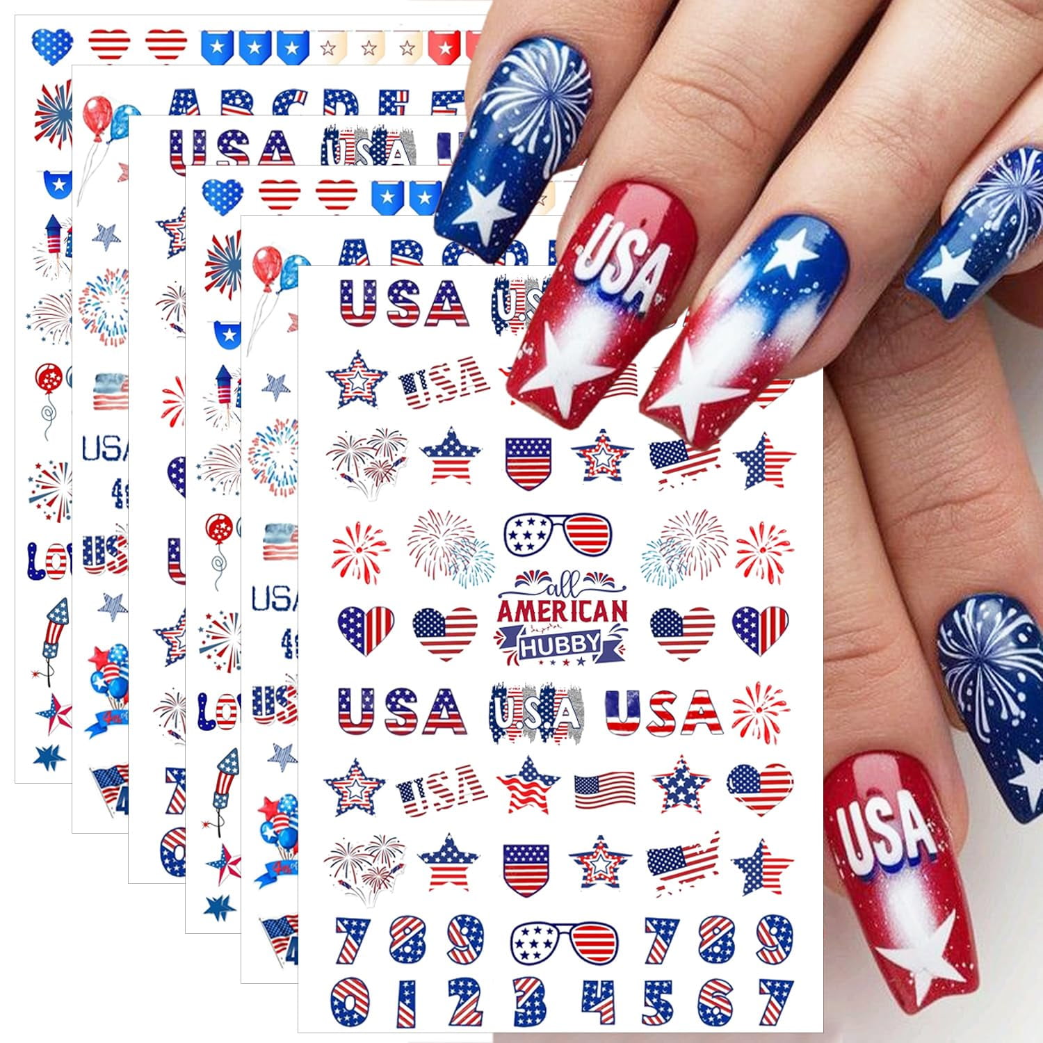 6 Sheets 4th of SBF3 July Stickers for Art 3D Self-Adhesive ...