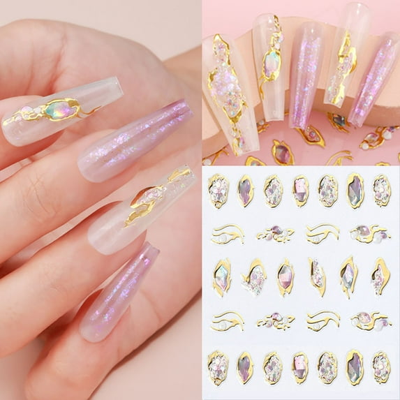 6 Sheets 5D Crystal Soft Glue Embossed Nail Stickers,Flame Heart Nail ...
