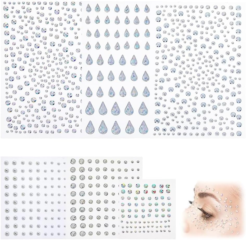 6 Sheets 6 Styles Eye Face Gems Stickers Plastic Self-Adhesive ...