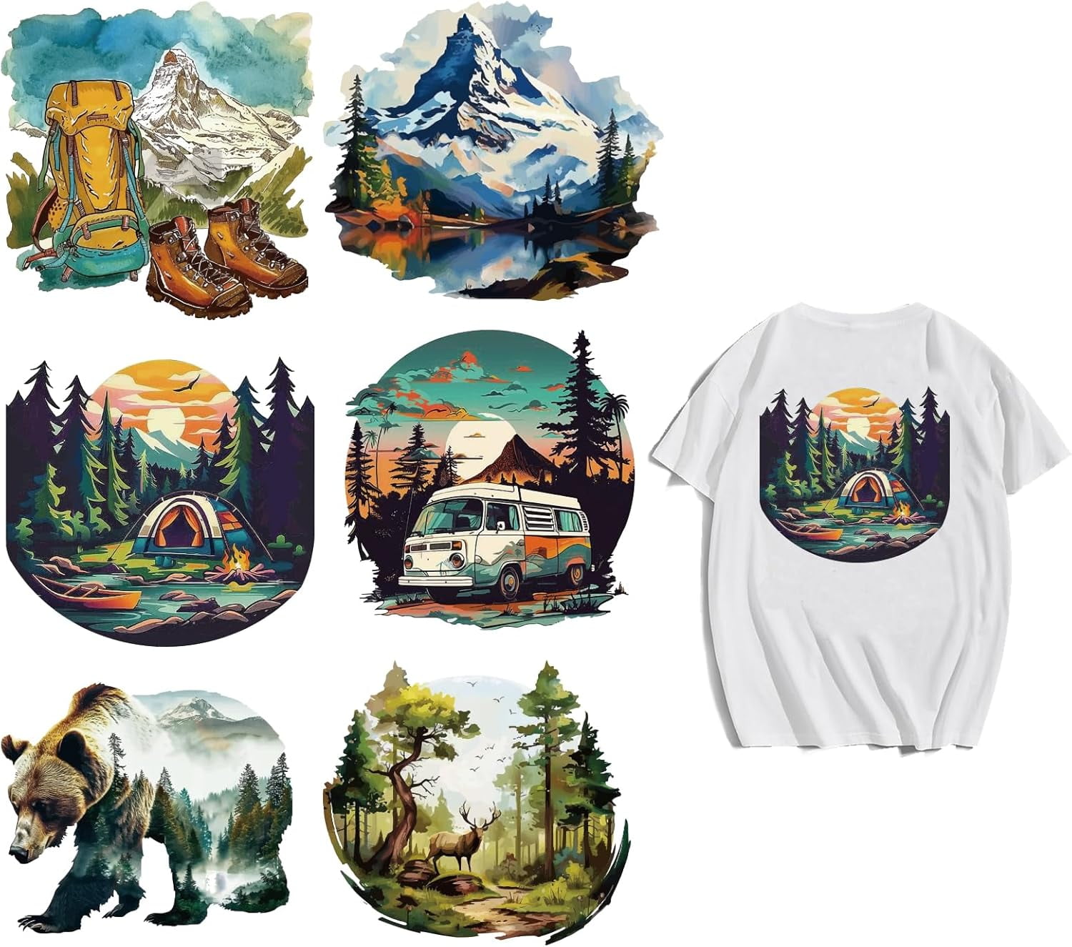 6 Sheets Adventure Iron on Decals Patches Shoes Bag Camping Car Iron on ...