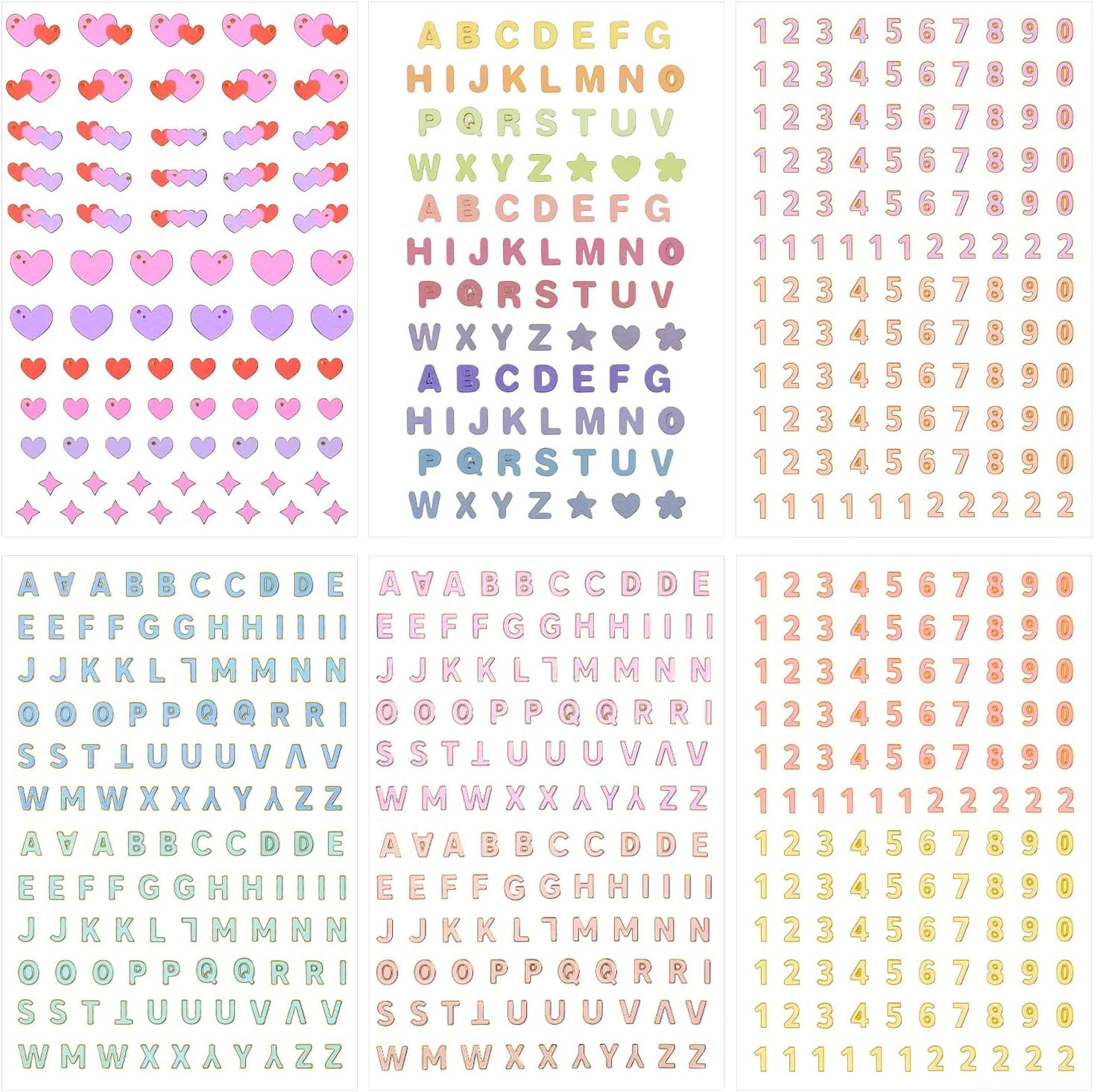 6 Sheets Alphabet Number Stickers Mini Letters Stickers Self Adhesive ...