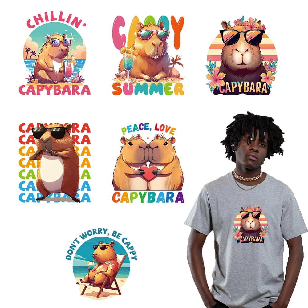 6 Sheets Cartoon Capybara Iron on Stickers Funny Capybara Sunglasses ...