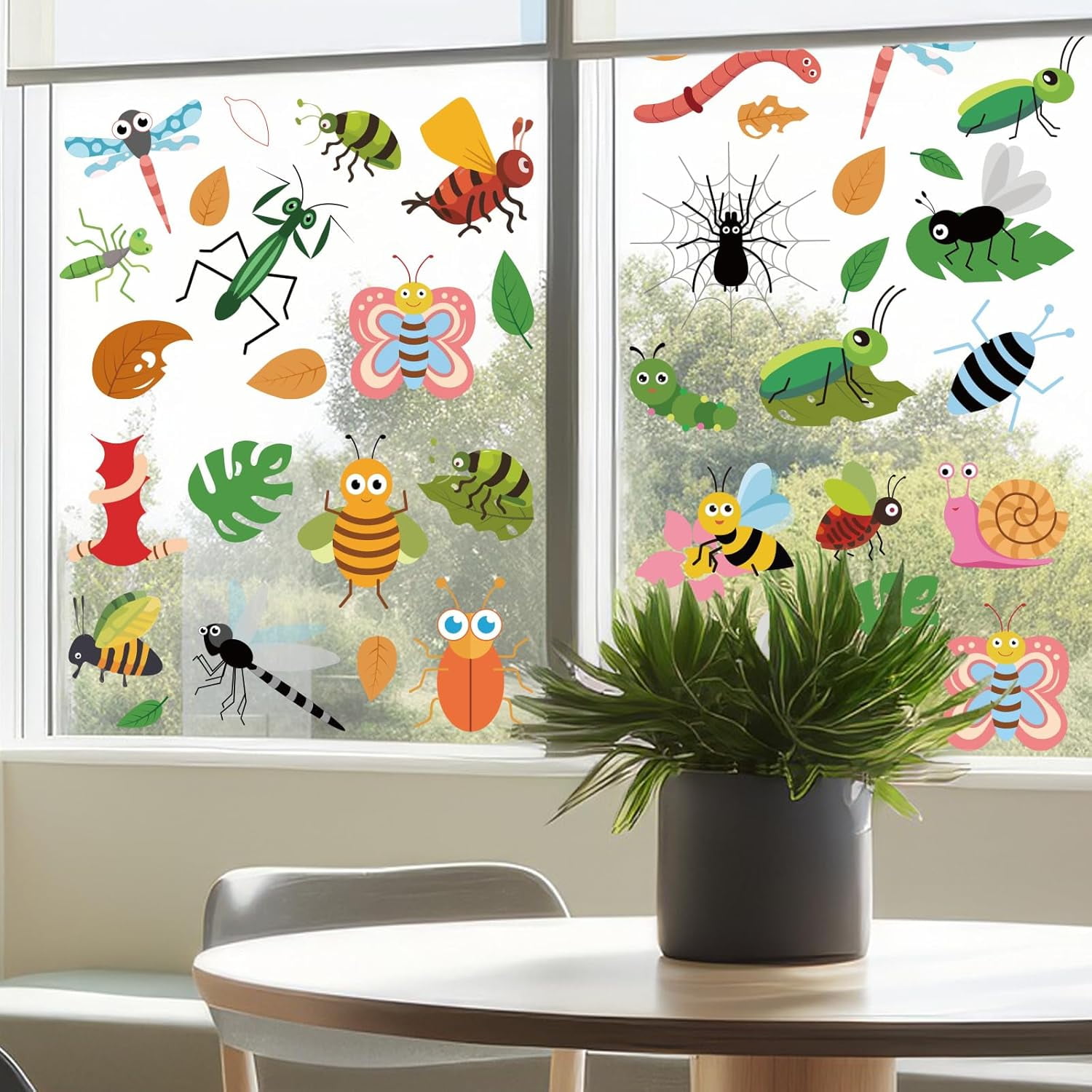6 Sheets Cartoon Insects Window Clings Cute Bee Dragonfly Ladybug ...