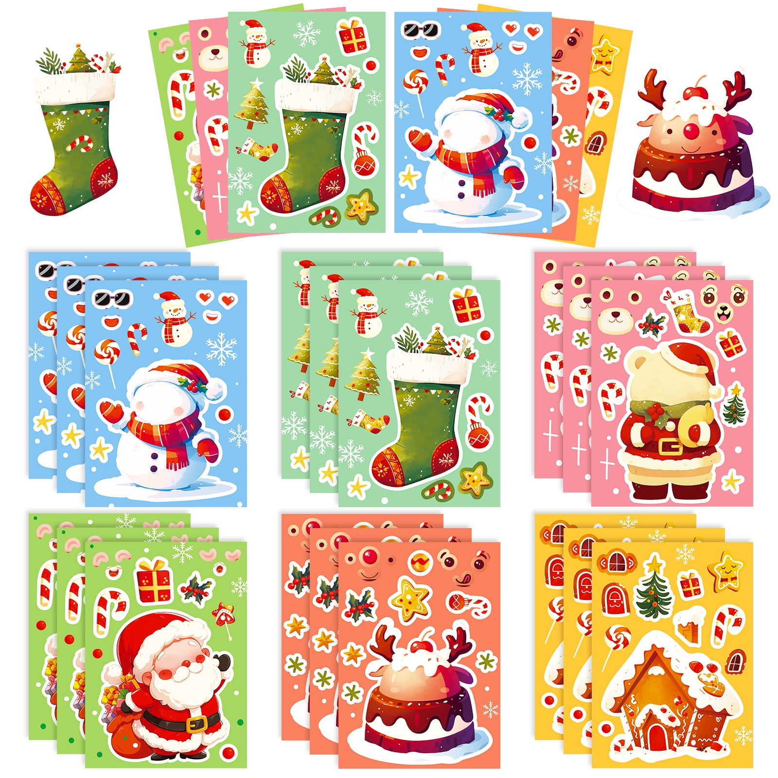 6 Sheets Christmas Party Games Stickers for Kids Make Your Own ...
