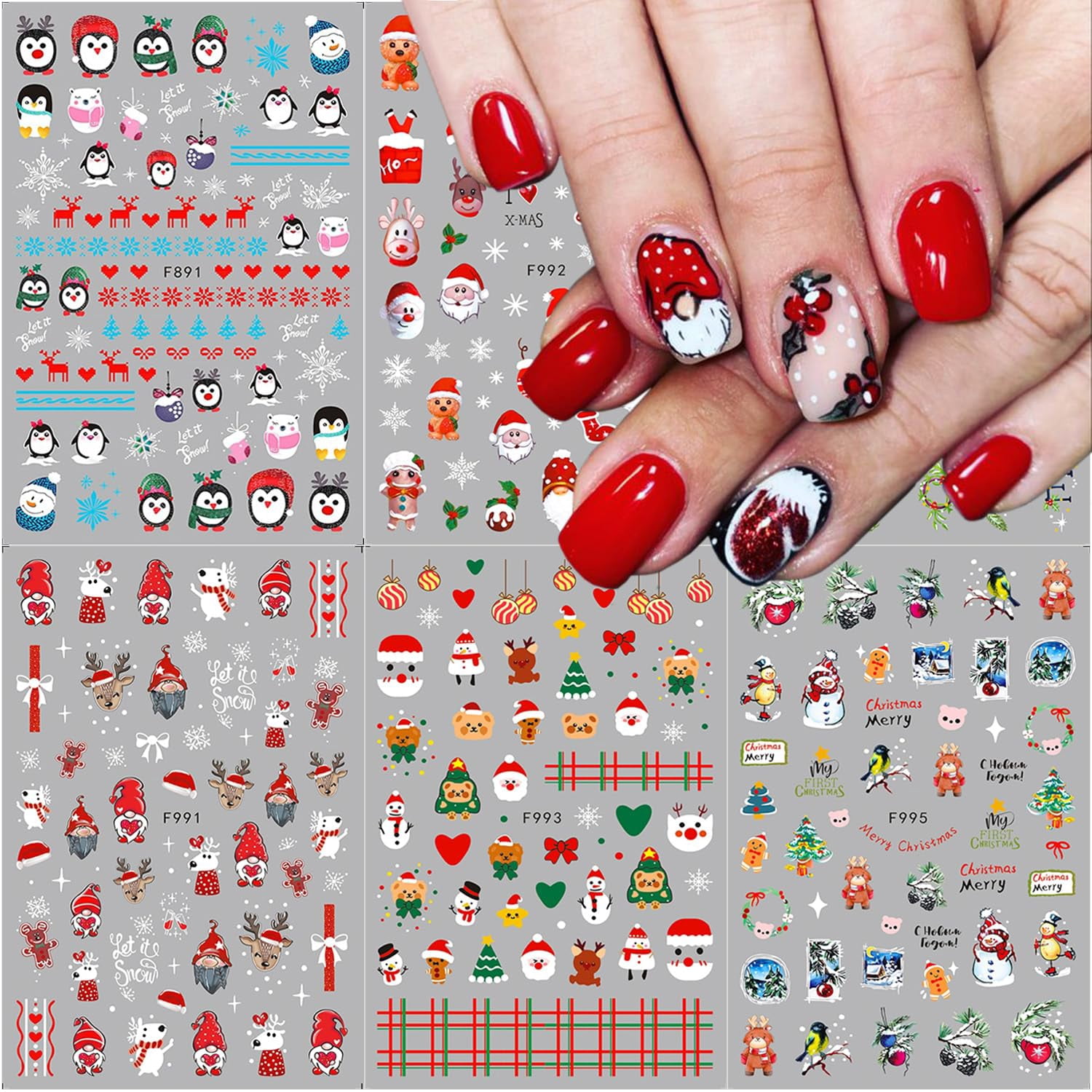 6 Sheets Christmas Stickers 3D Self-Adhesive Snowflake Art Stickers ...
