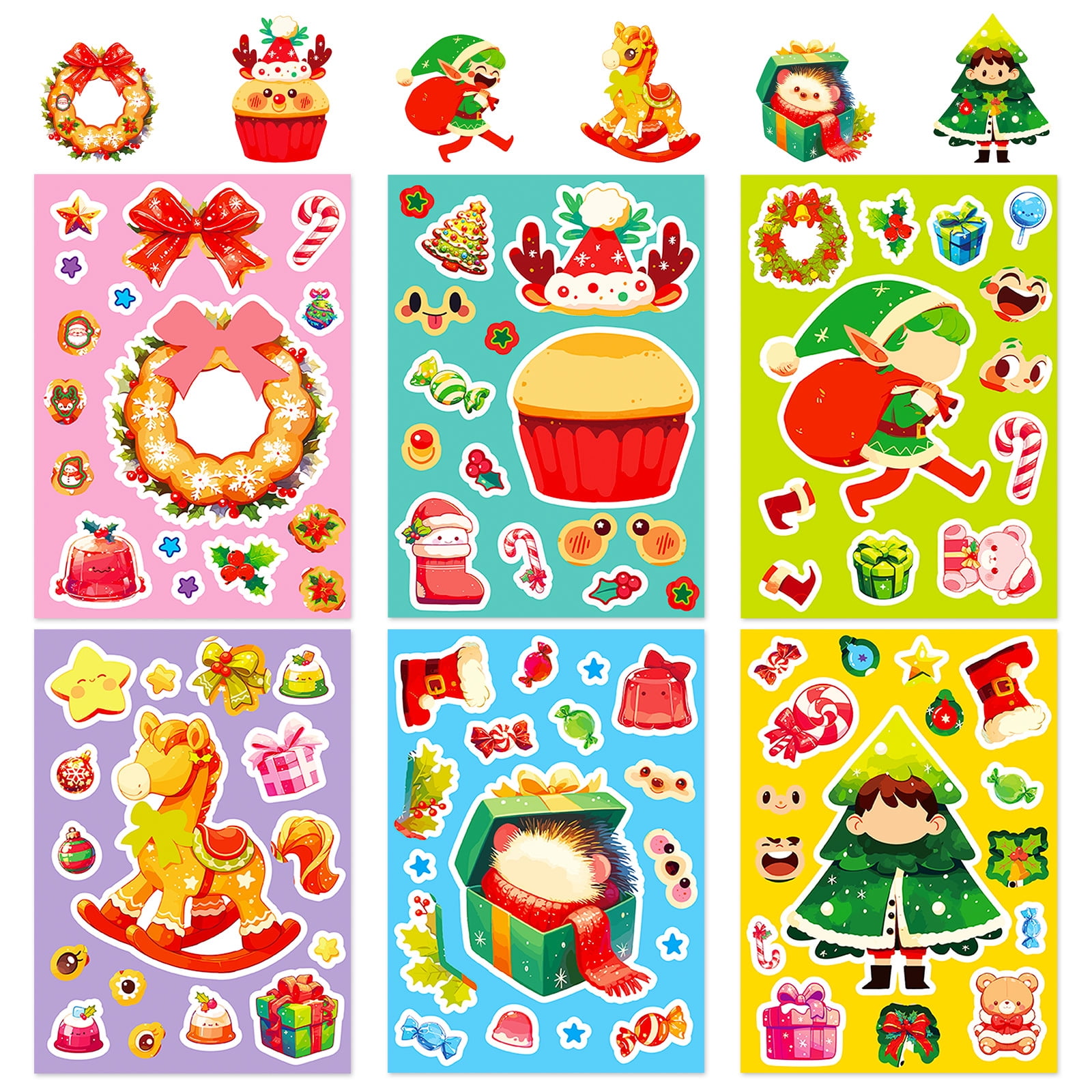 6 Sheets Christmas Stickers for Crafts, Make a Face Sticker, Make Your ...