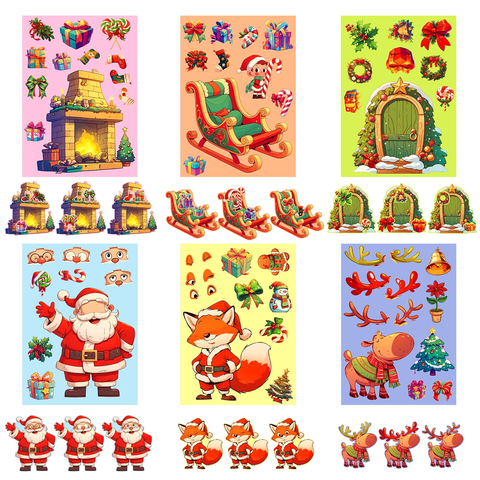 6 Sheets Christmas Stickers for Crafts, Make a Face Sticker, Make Your ...