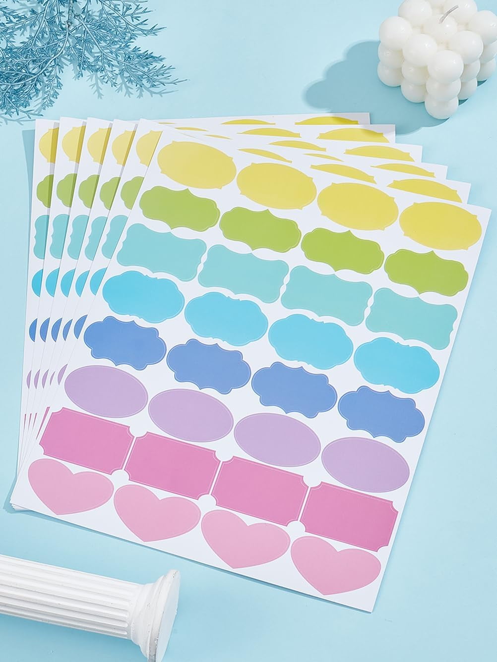 6 Sheets Colored Label Stickers Waterproof Writable Decals Rectangle ...