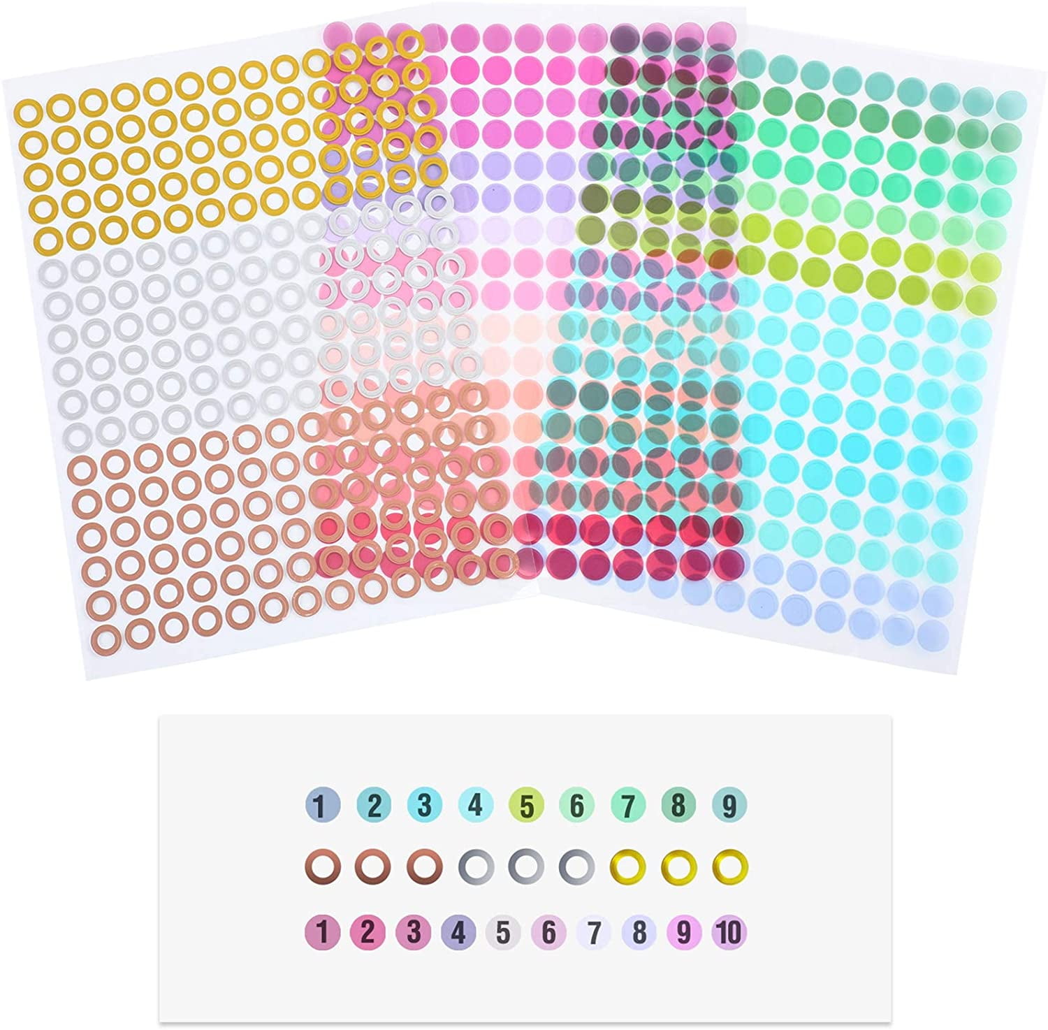 6 Sheets Colorful Circles Stickers Pack Translucent Color Coding Dots ...