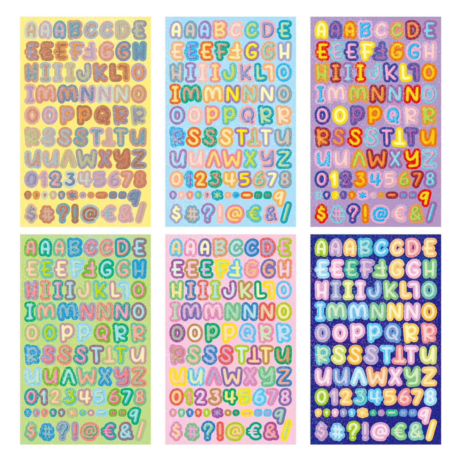 6 Sheets English Letter Sticker Self-adhesive Vinyl Iridescent Colorful ...