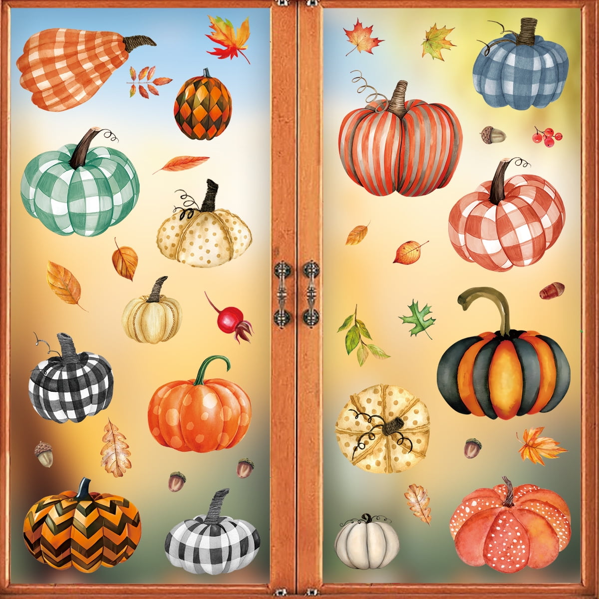6 Sheets Fall Window Clings for Glass Windows, Fall Pumpkins Double ...
