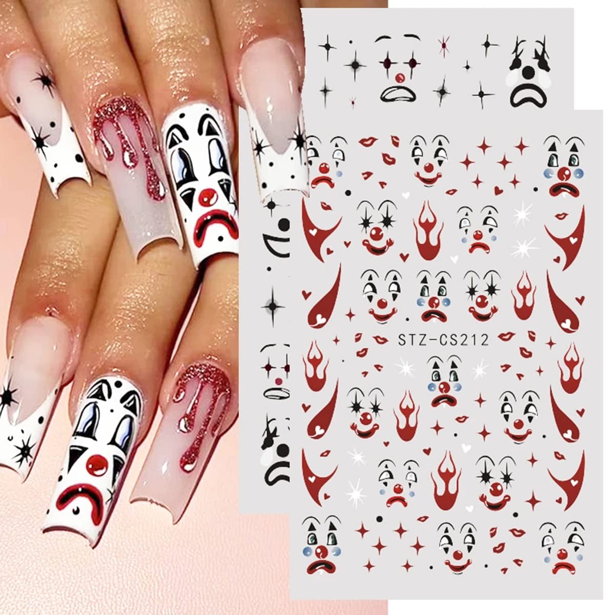 6 Sheets Funny Face Gothic Nail Art Stickers Interesting and Lovely ...