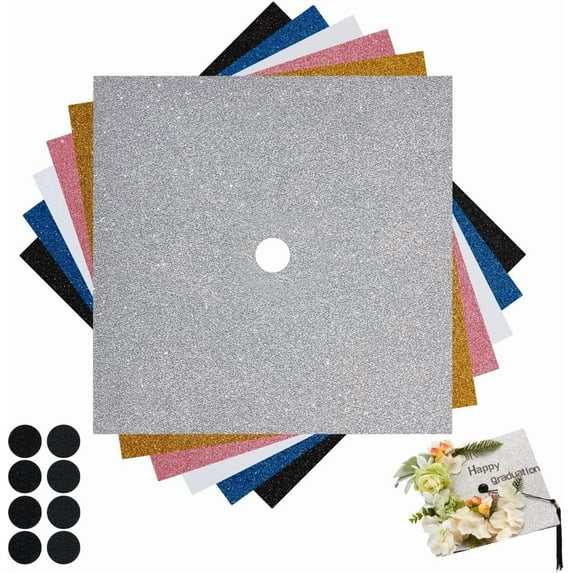 6 Sheets Glitter Cardstock Paper for Graduation Cap Colorful Adhesive ...