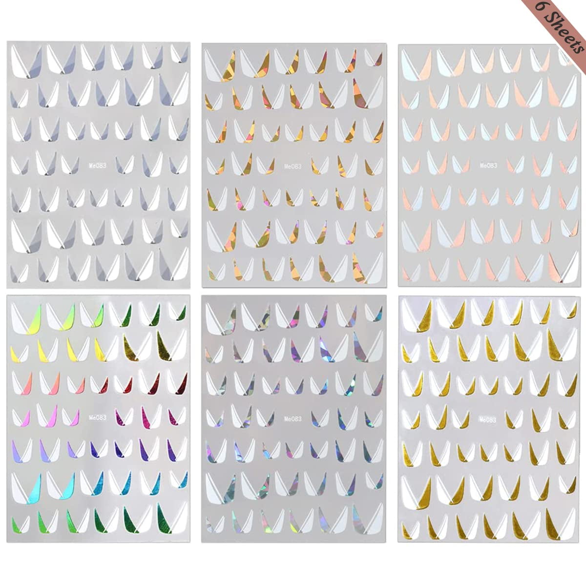 6 Sheets Gold French Nail Art Stickers 3D Self-Adhesive Nail Art ...