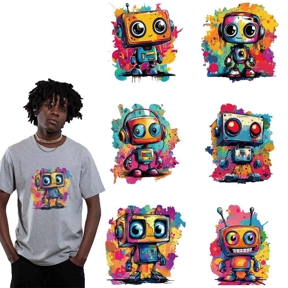 6 Sheets Graffiti Robots Iron on Stickers Colorful Graffiti Background ...