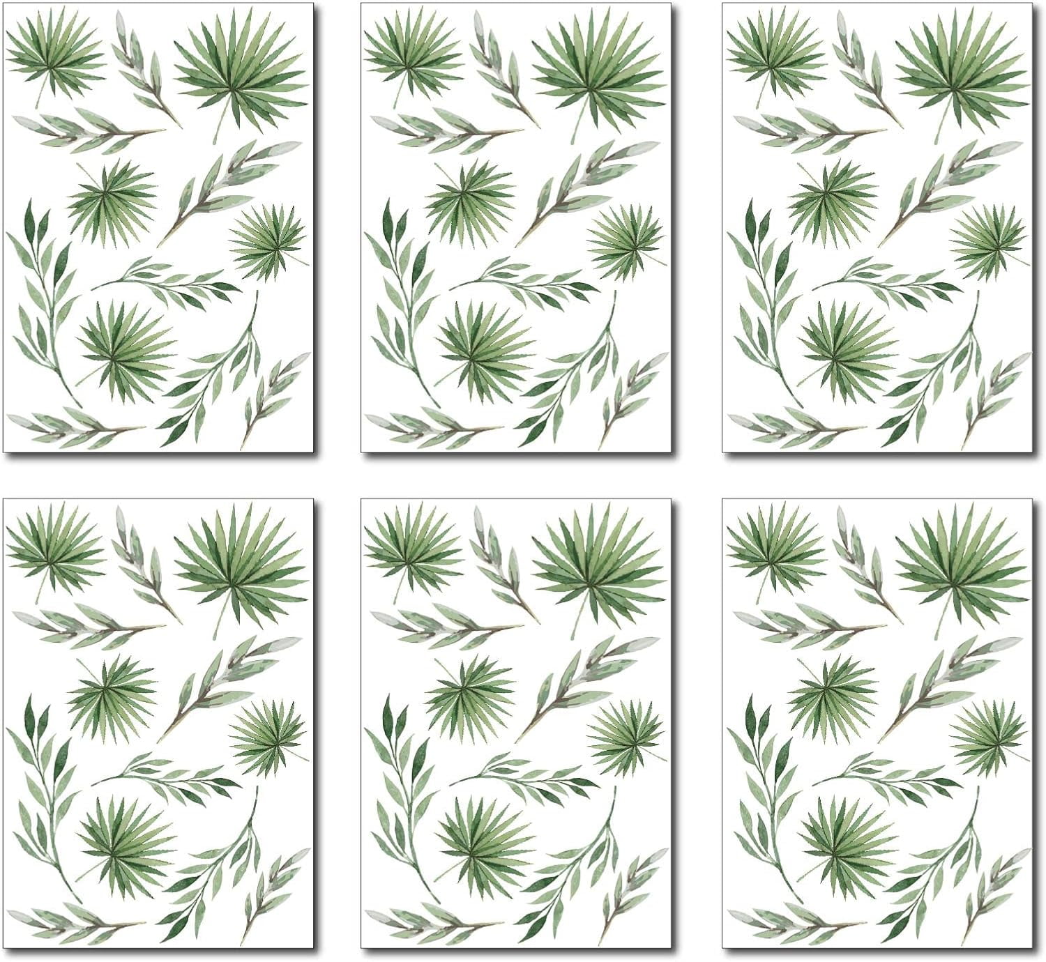6 Sheets Green Leaves Wall Decal Stickers Plastic Self-Adhesive Peel ...