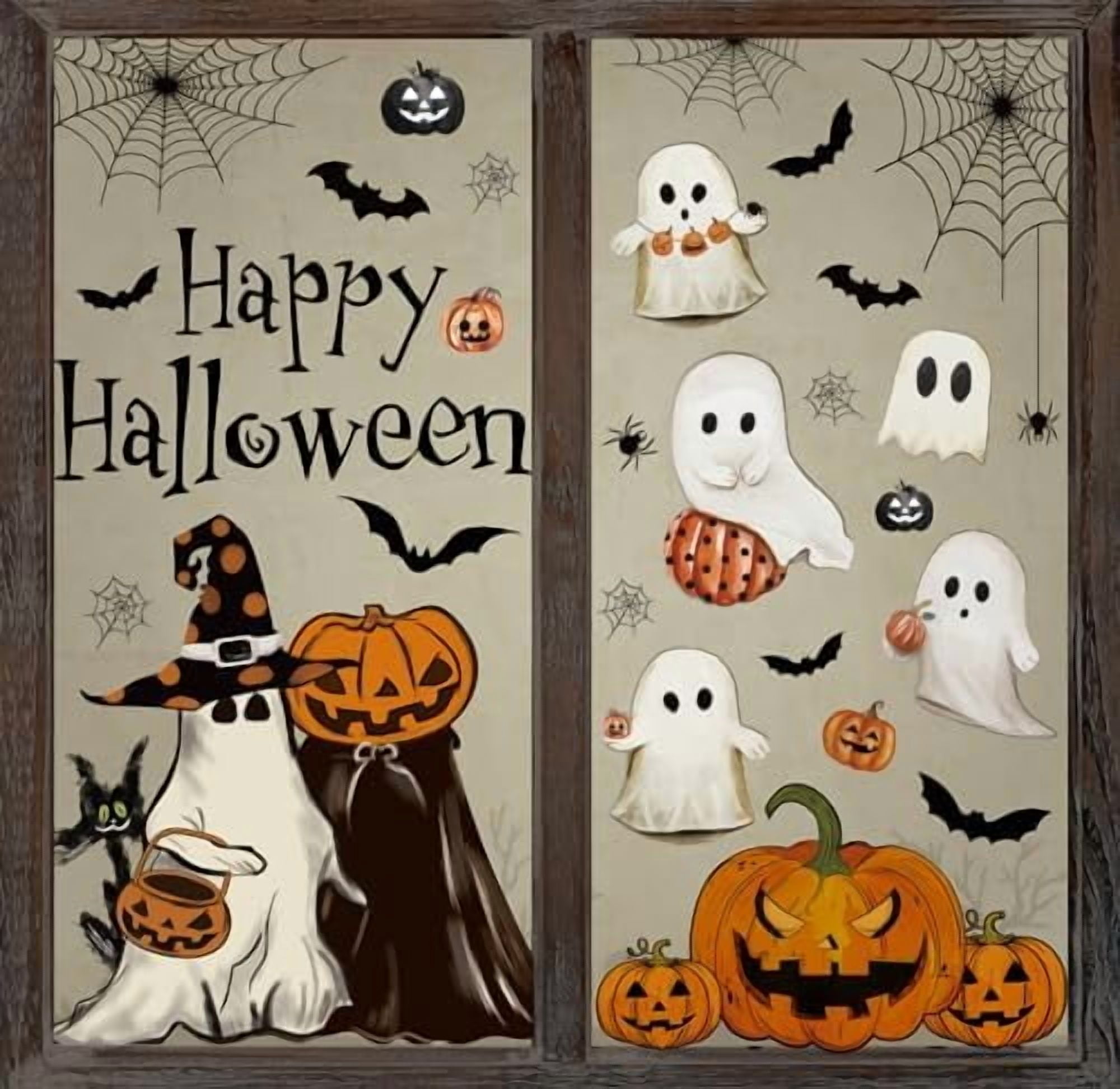 6 Sheets Halloween Window Clings Vintage Ghost Evil Pumpkin Bat ...