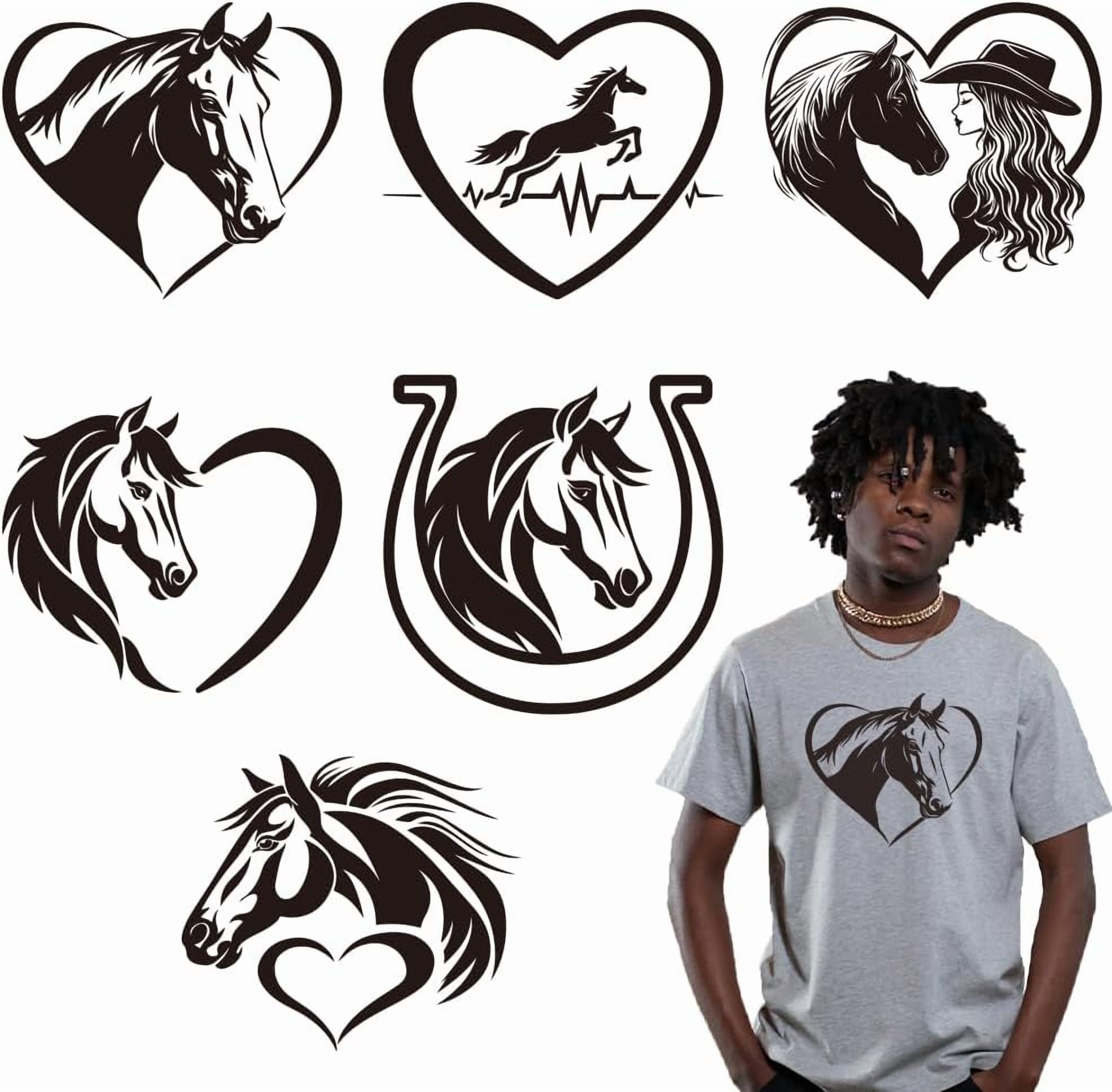 6 Sheets Horse Theme Iron on Stickers Black Horse Silhouette Pattern ...