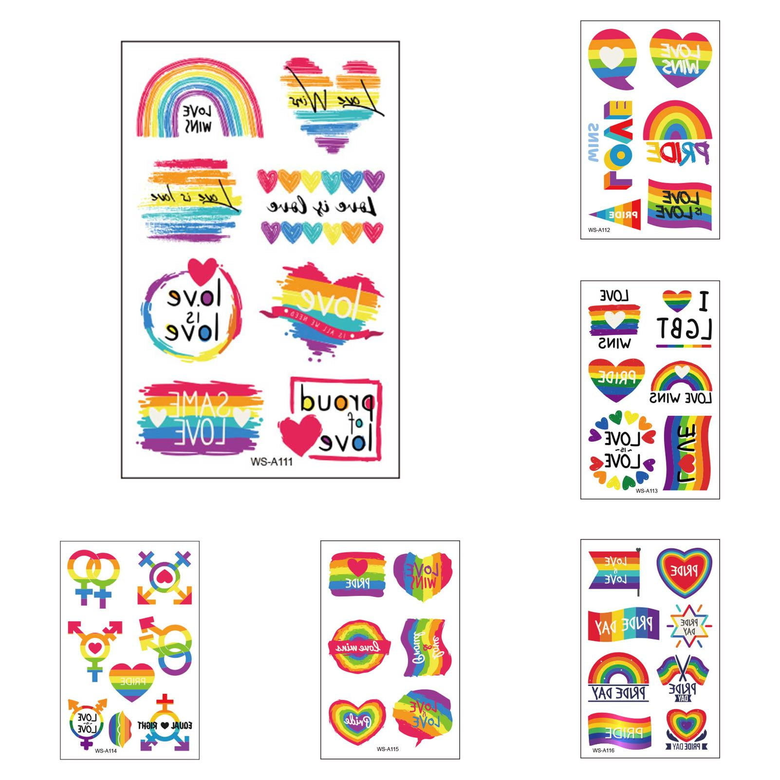 6 Sheets Lgbt Rainbow Temporary Tattoos Women Men Waterproof Rainbow Flag Tattoo Stickers Pride ...