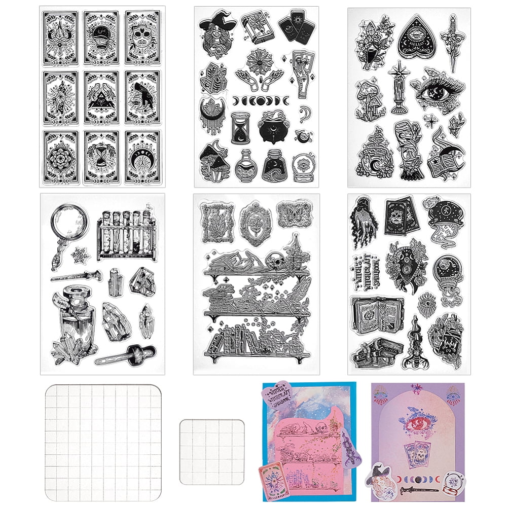 6 Sheets Magic Clear Stamp Silicone Stamp Cards with 2pcs Acrylic ...