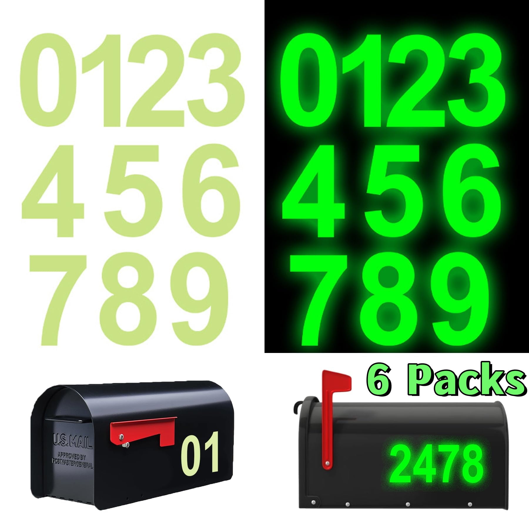 6 Sheets Mailbox Numbers for Outside, 2.4" 3D Printing Glow in the Dark ...