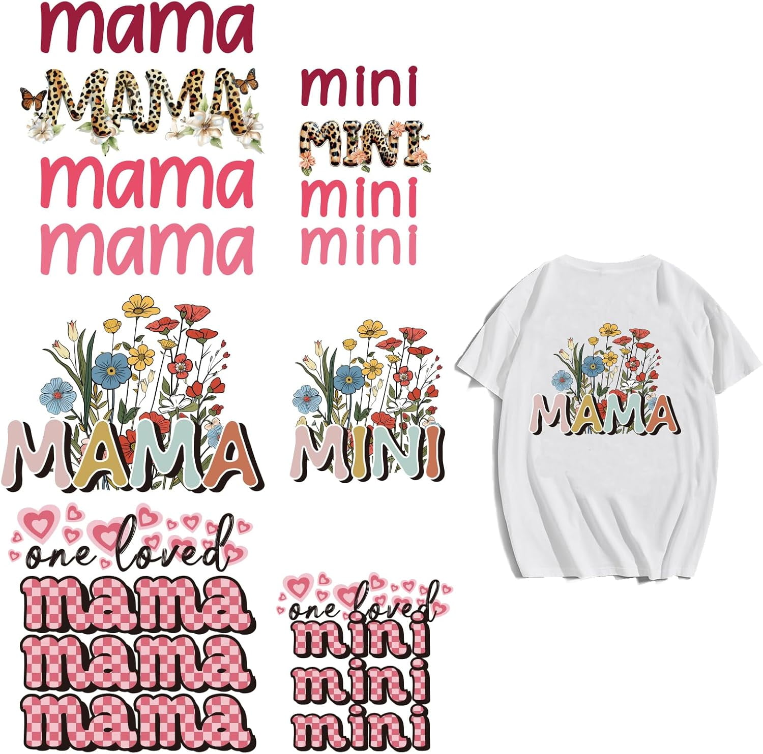 6 Sheets Mama Mini Iron on Decals Patches Leopard Heart Flower Iron on ...