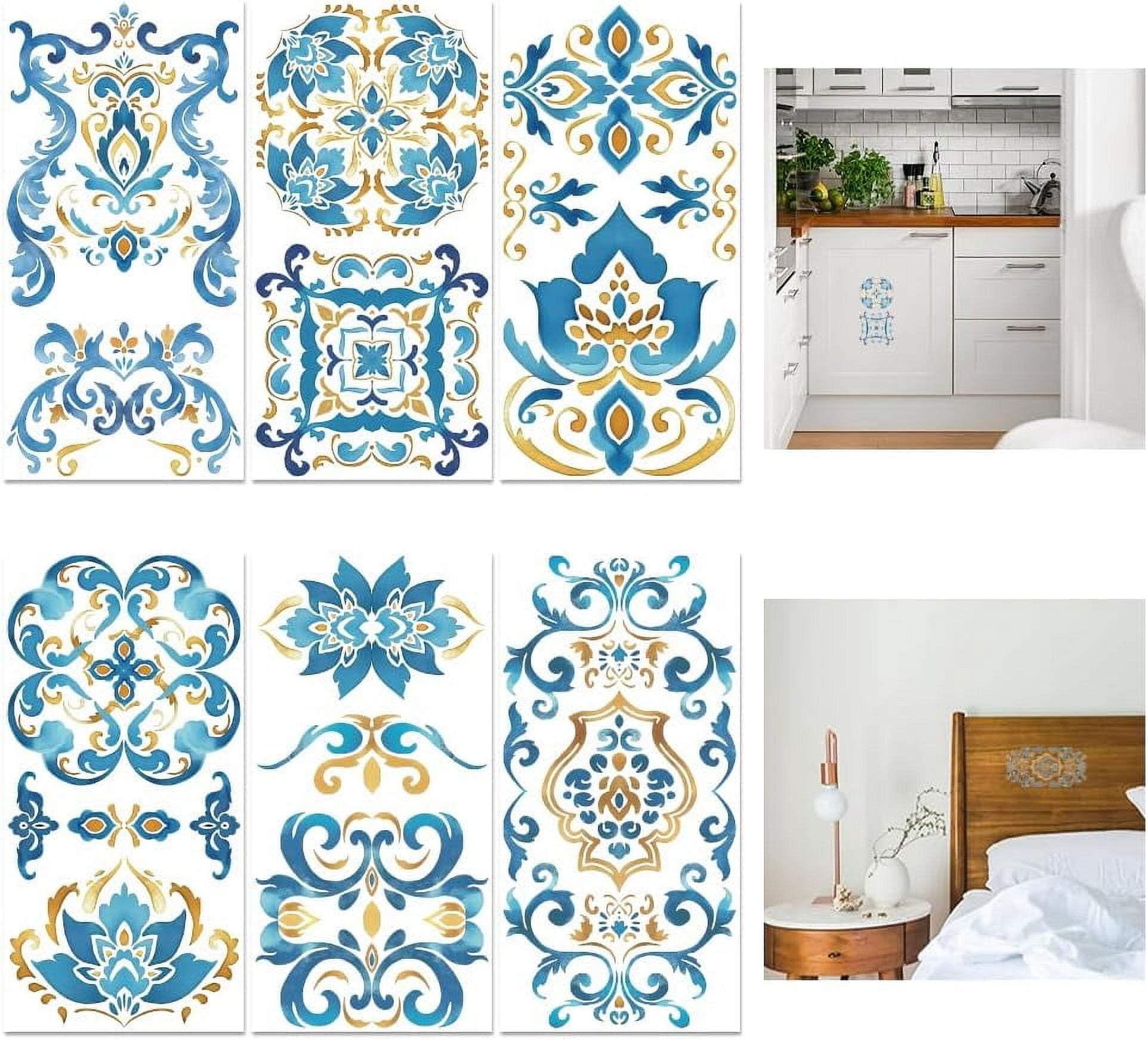 6 Sheets Mandala Pattern Transfer 11.8x5.9inch Blue Lace Border Rub on ...