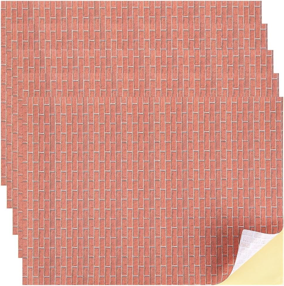 6 Sheets Mini House Wallpaper Red Clinker Bricks Wall Floorboards ...