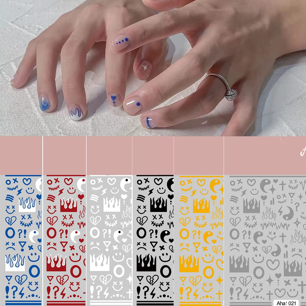 6 Sheets Nail Art Sticker Decals for Men, ins Minimalist Style Klein ...