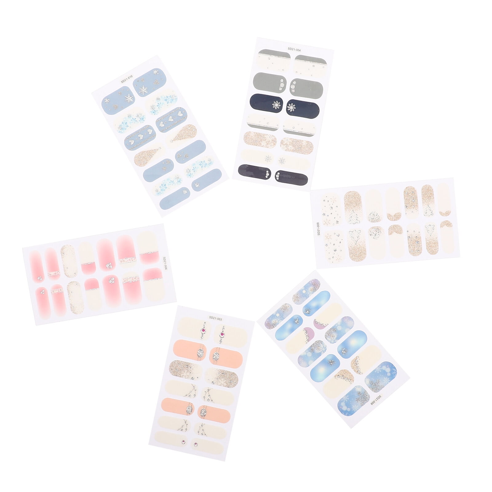 6 Sheets Nail Art Stickers Self-adhesive Decals for Delicate Fingernail ...