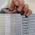 6 Sheets Number and Letters Nail Art Stickers Gold Silver Black White ...