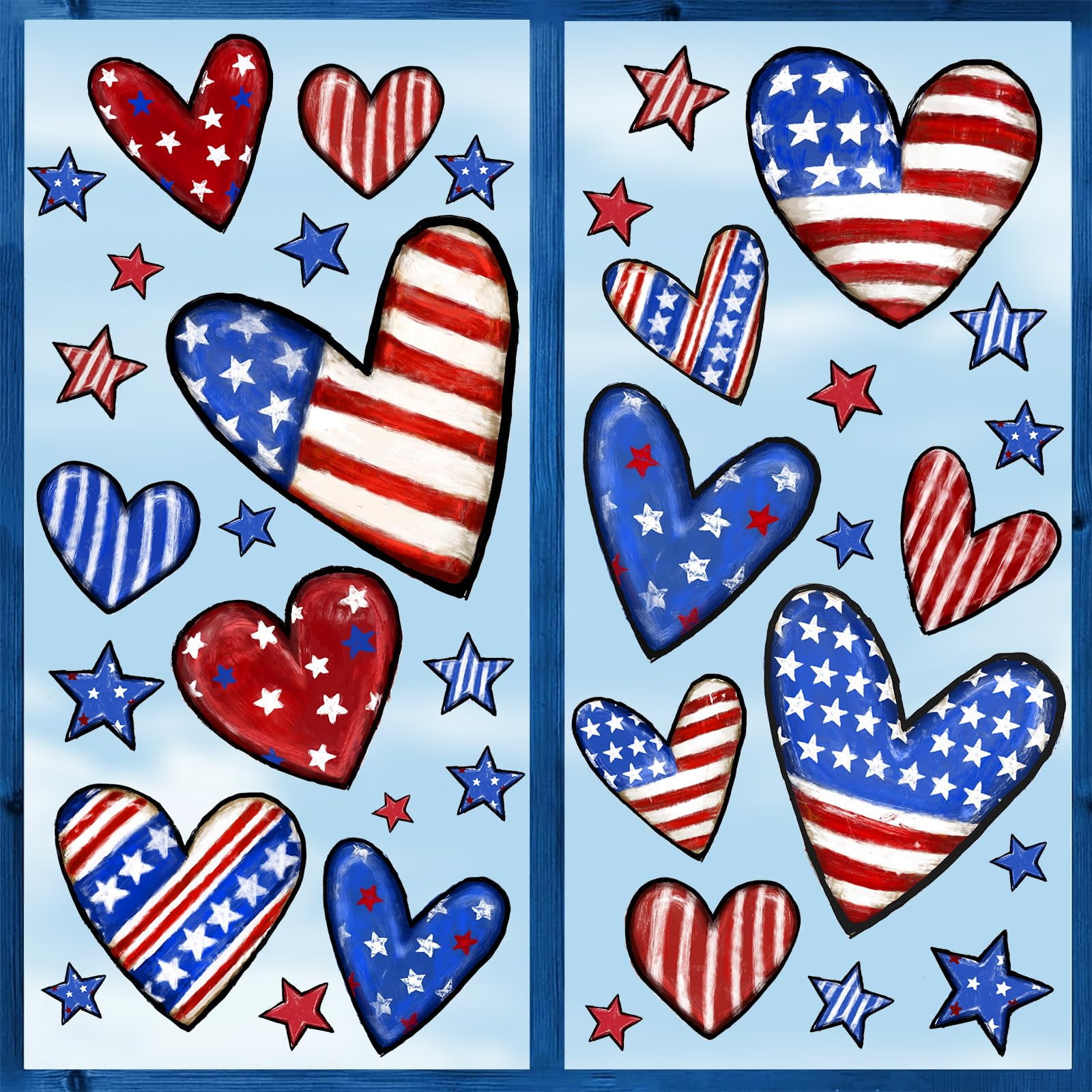 6 Sheets Patriotic Heart Window Stickers, Red, Blue, White PVC Material ...