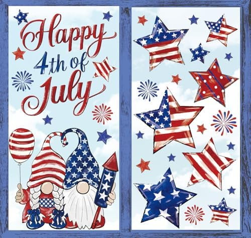 6 Sheets Patriotic Window Clings Happy 4th of July USA Gnome Star ...