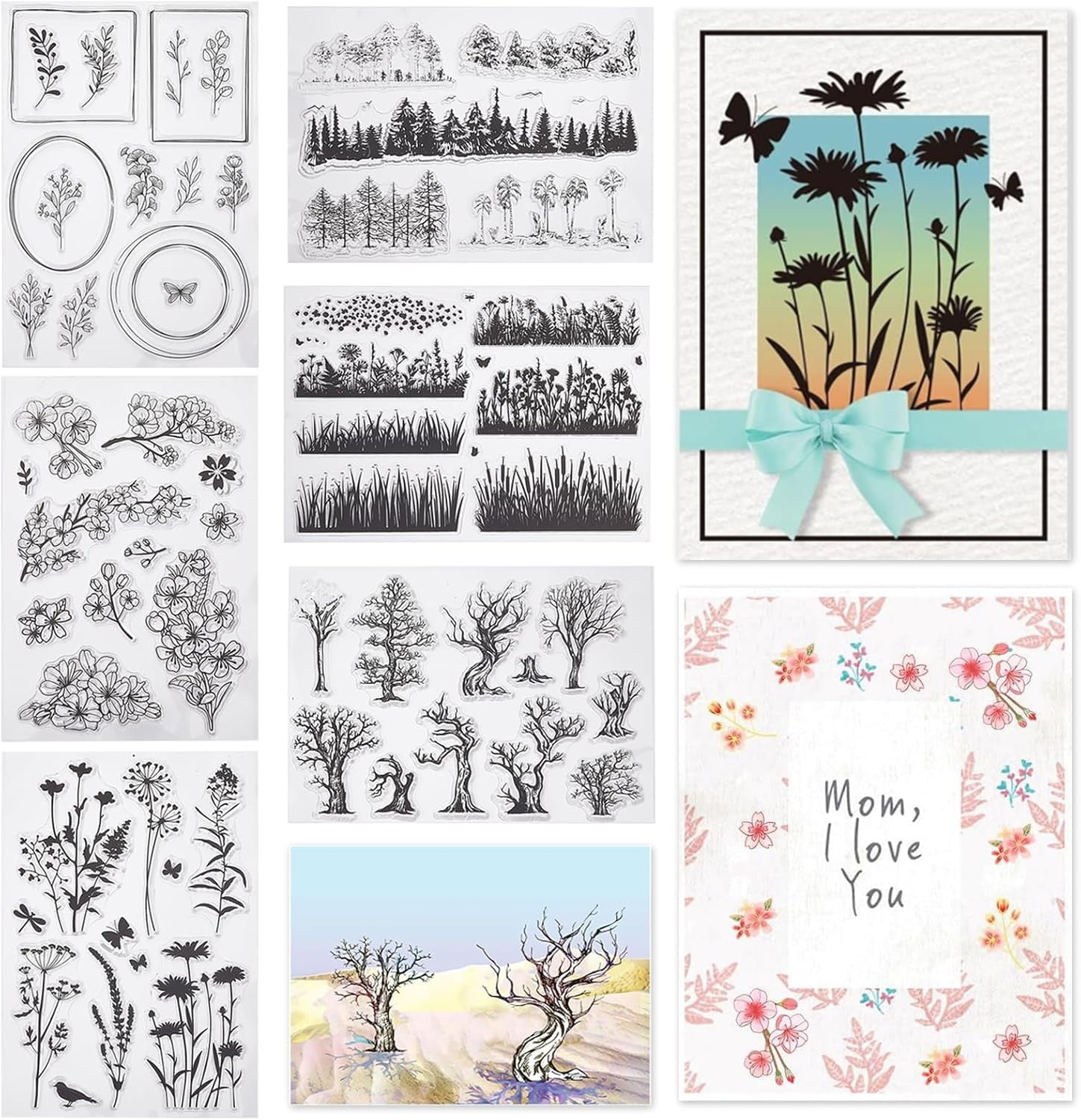 6 Sheets Plants Clear Stamps Tree Flower Wild Flowers and Weeds ...