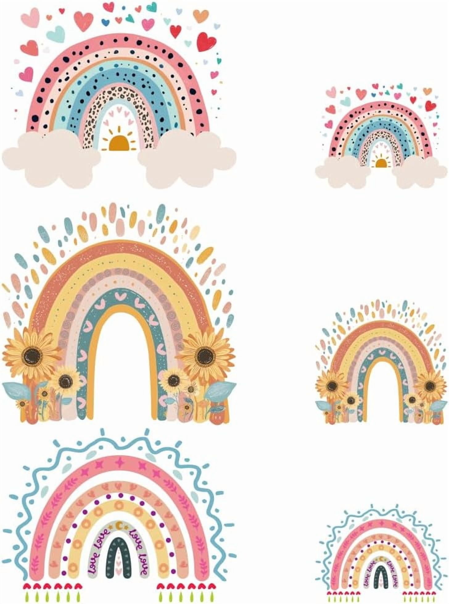 6 Sheets Rainbow Iron on Decals Patches Flowers Stars Hearts Iron on ...