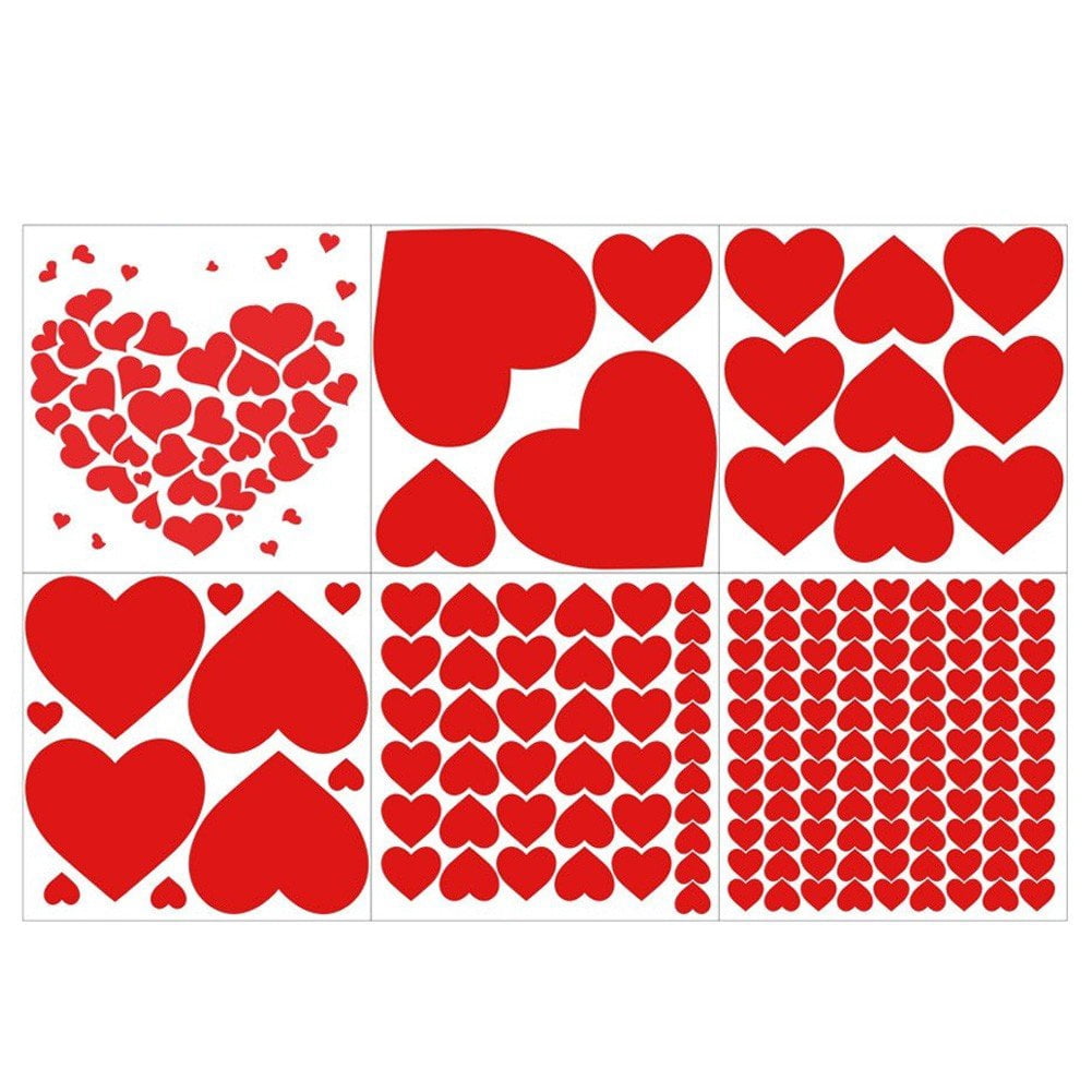 6 Sheets Red Heart Wall Decals Love Wall Stickers for Valentine's Day ...