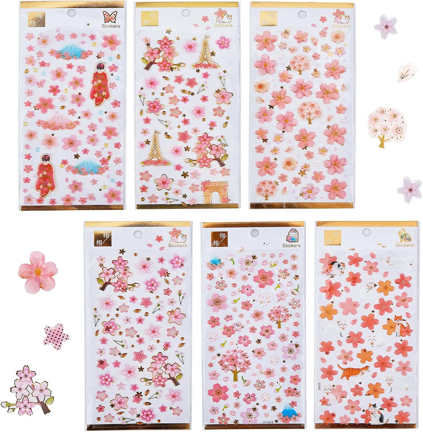 6 Sheets Sakura Scrapbooking Epoxy Stickers Self-adhensive DIY ...