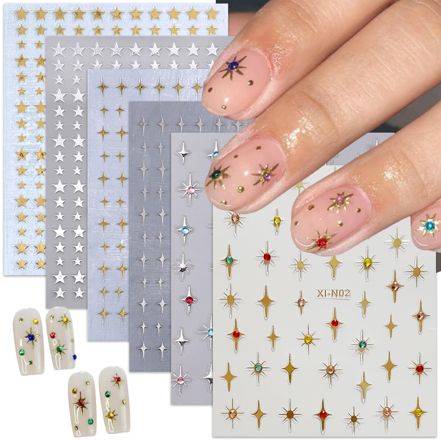 6 Sheets Shiny Star AIF9 Stickers for Art 3D Glitter Gold Silver Star ...