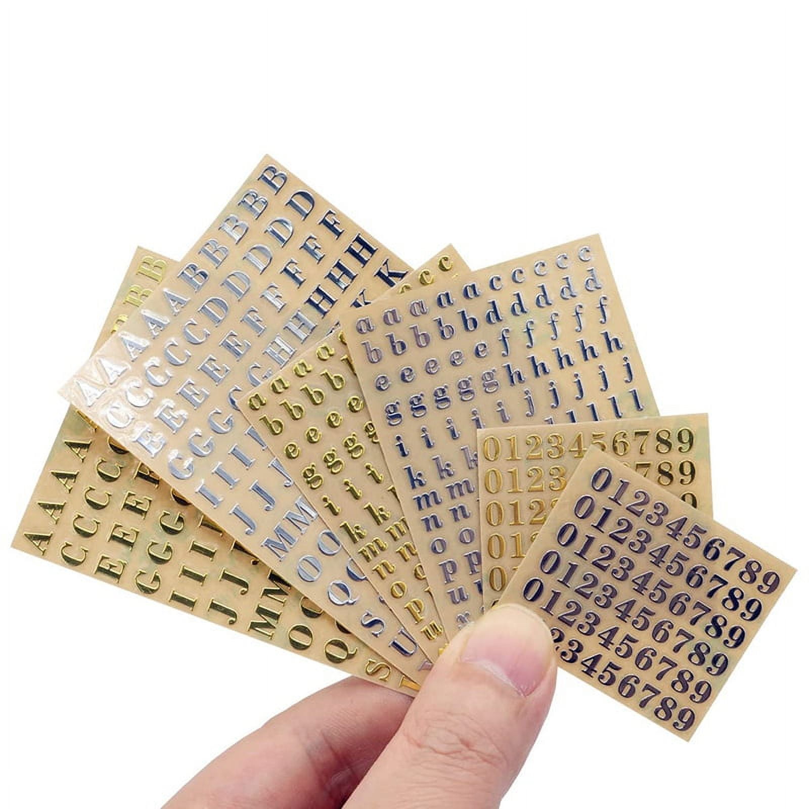 6 Sheets Small 0.18 Inch Alphabet Number Stickers Glitter Alloy Self ...