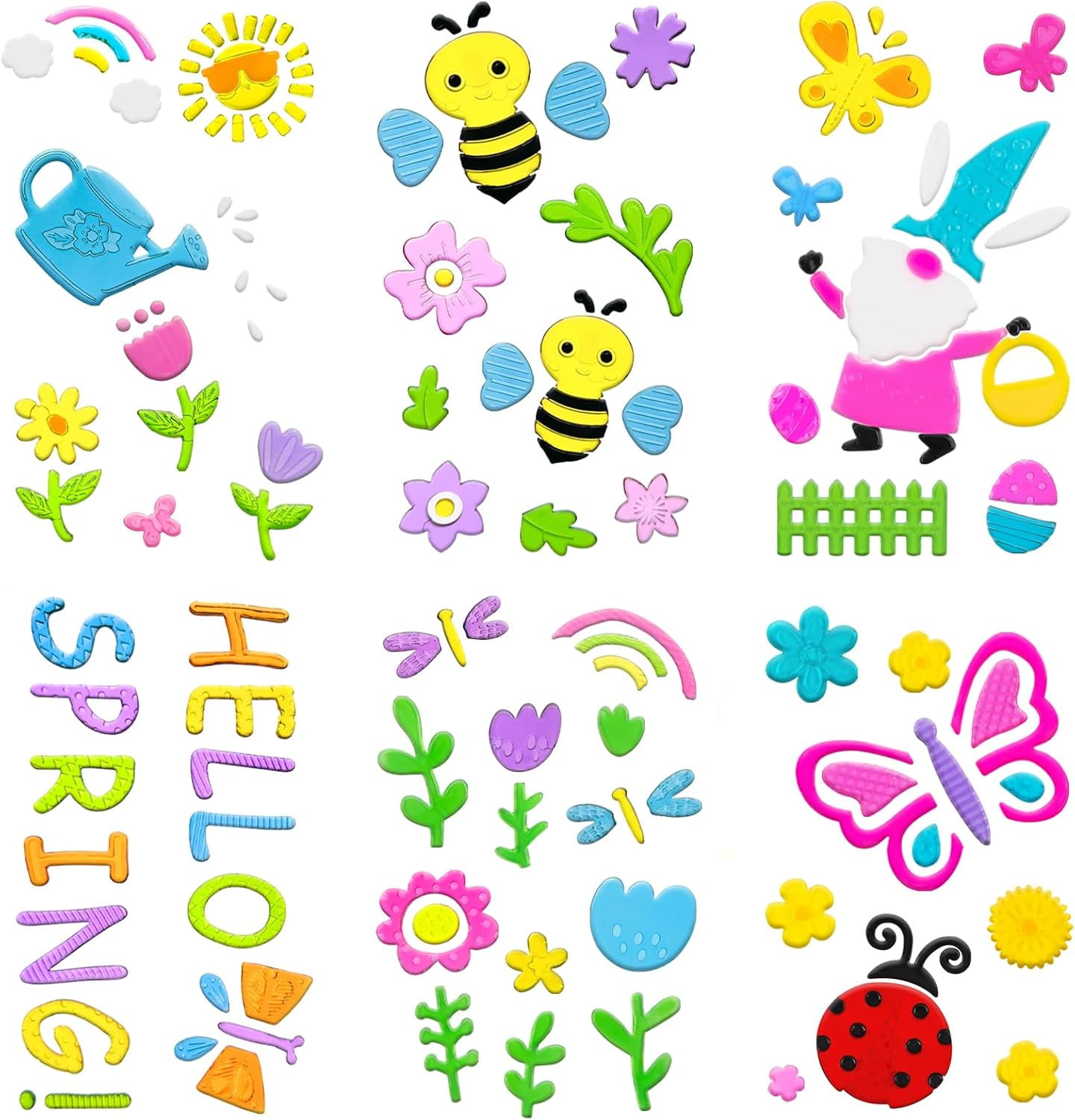 6 Sheets Spring Gel Window Clings Butterfly Bees, Birds for Spring ...