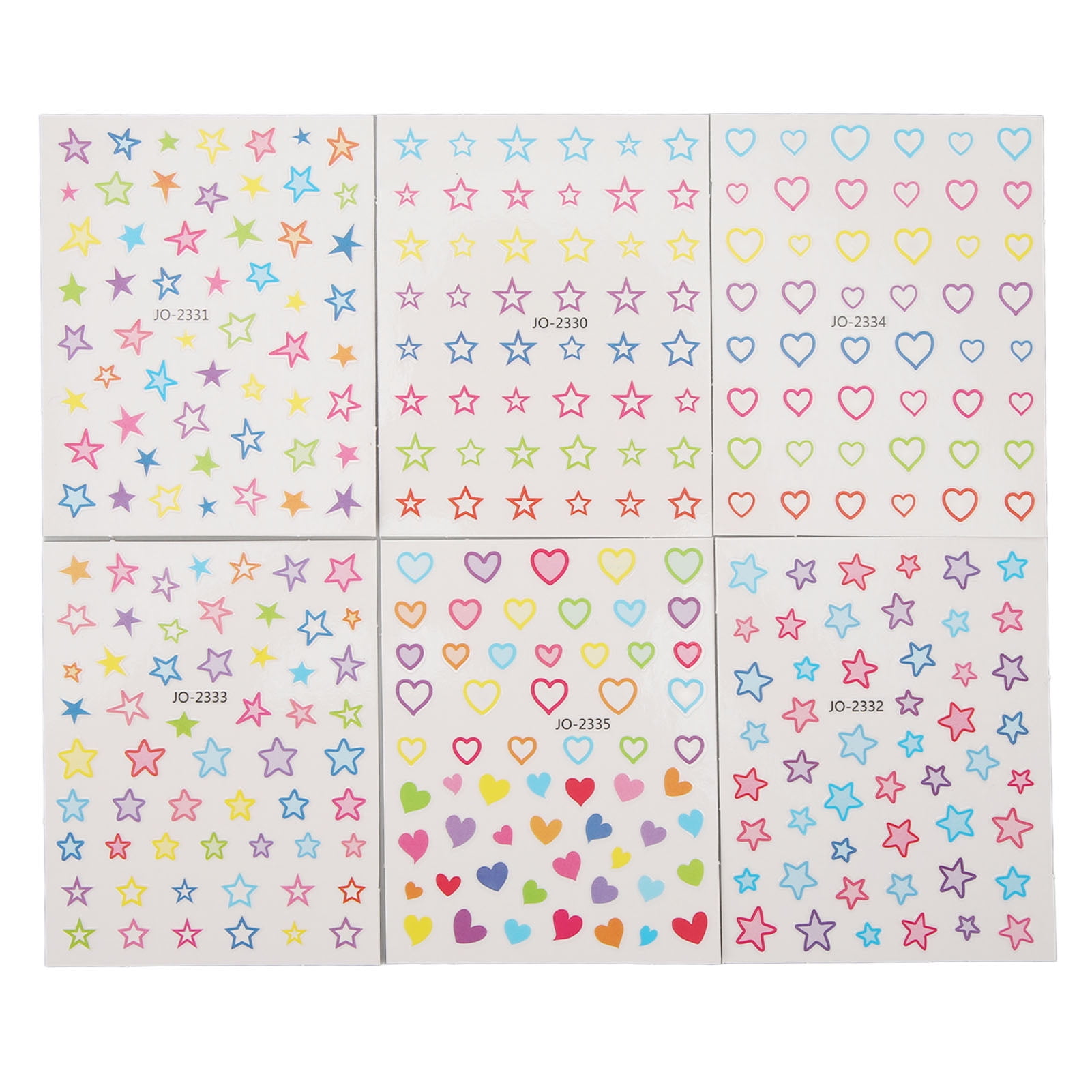 6 Sheets Star Heart Nail Stickers Self Adhesive Mix Color Different ...