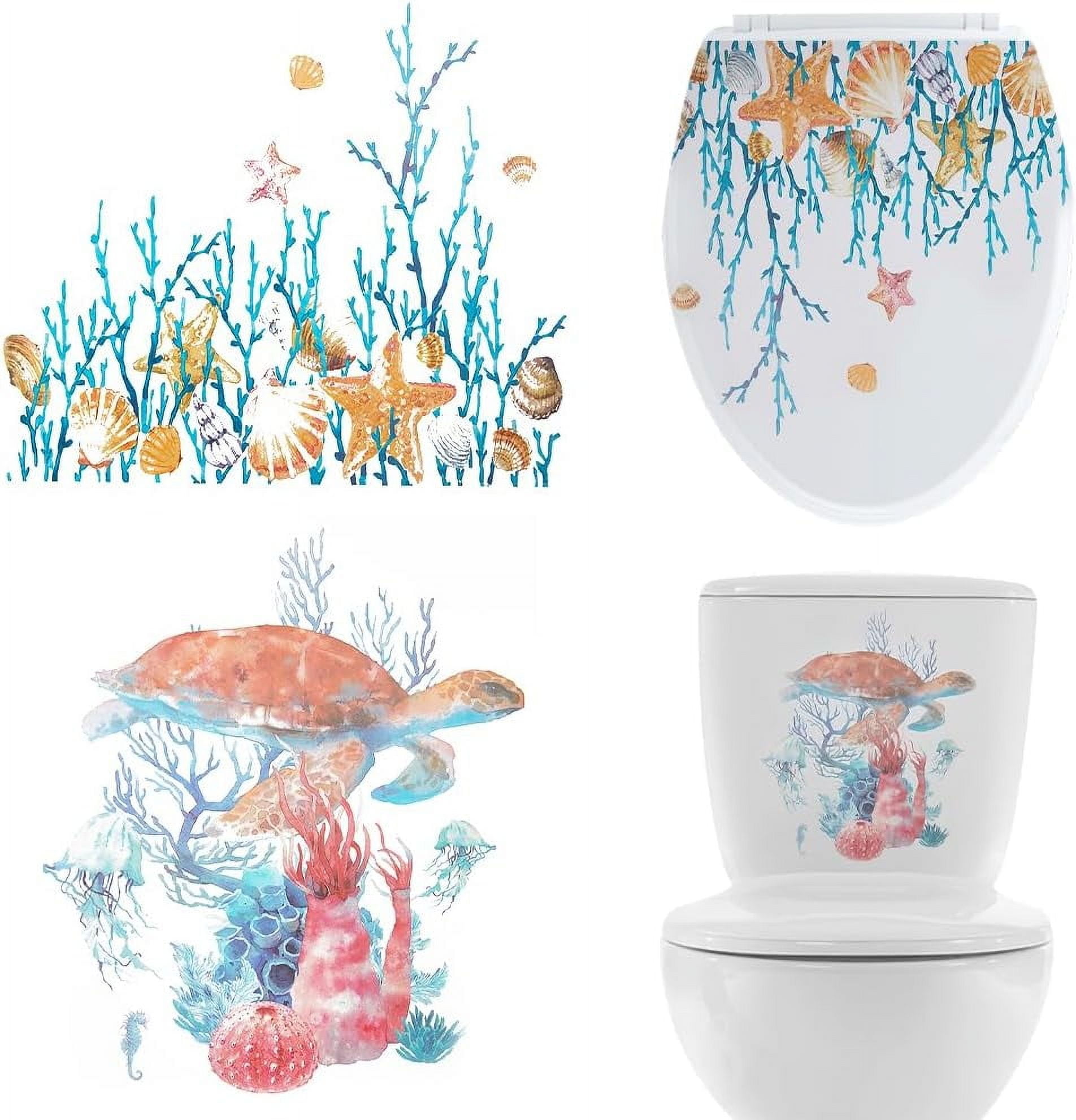 6 Sheets Summer Ocean Toilet Stickers Turtle Shell Toilet Seat Lid ...