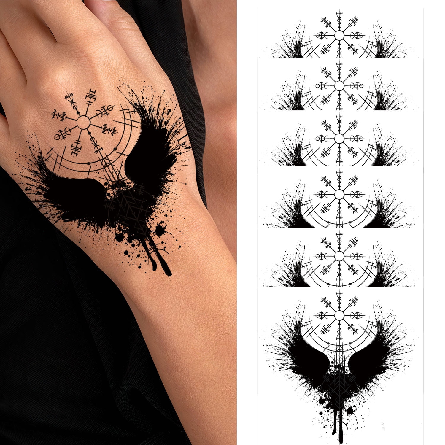 6 Sheets Viking Temporary Tattoo Helm of Awe Norse Wing Symbol for Men ...