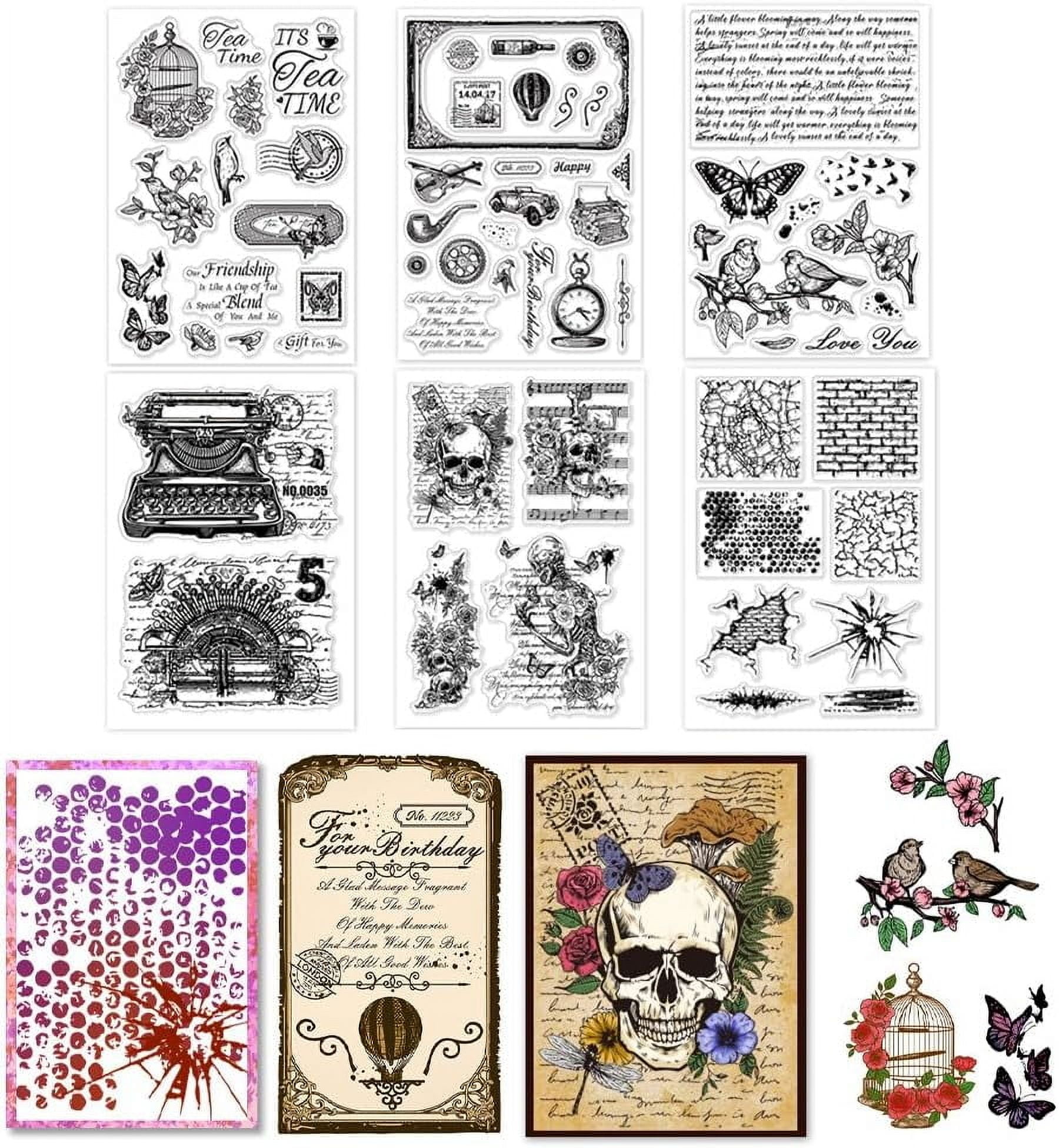 6 Sheets Vintage Retro Style Clear Stamps Transparent Silicone Stamp ...